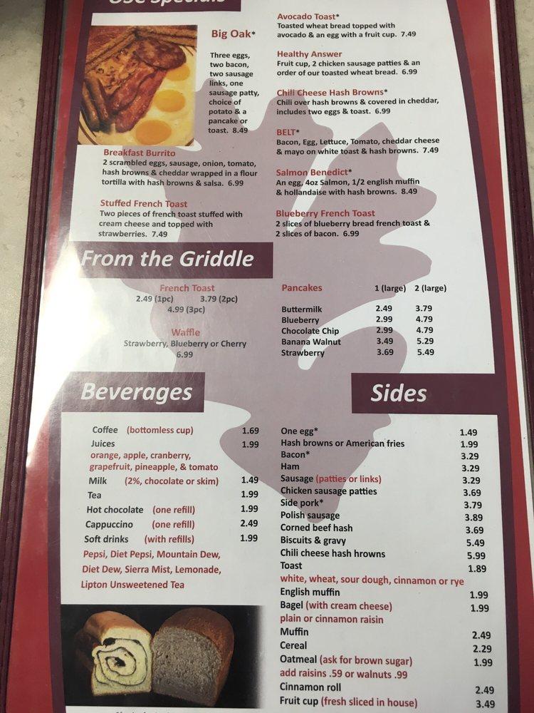 Menu at Oak Street Cafe, De Pere