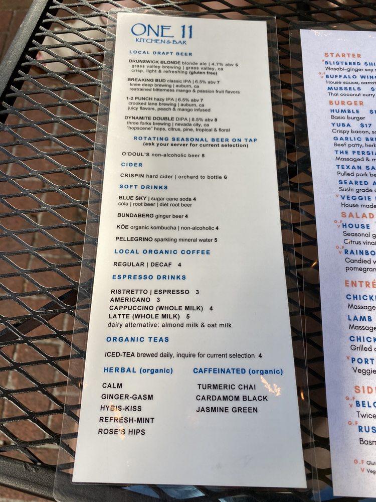 Menu at One 11 Kitchen and Bar, Nevada City
