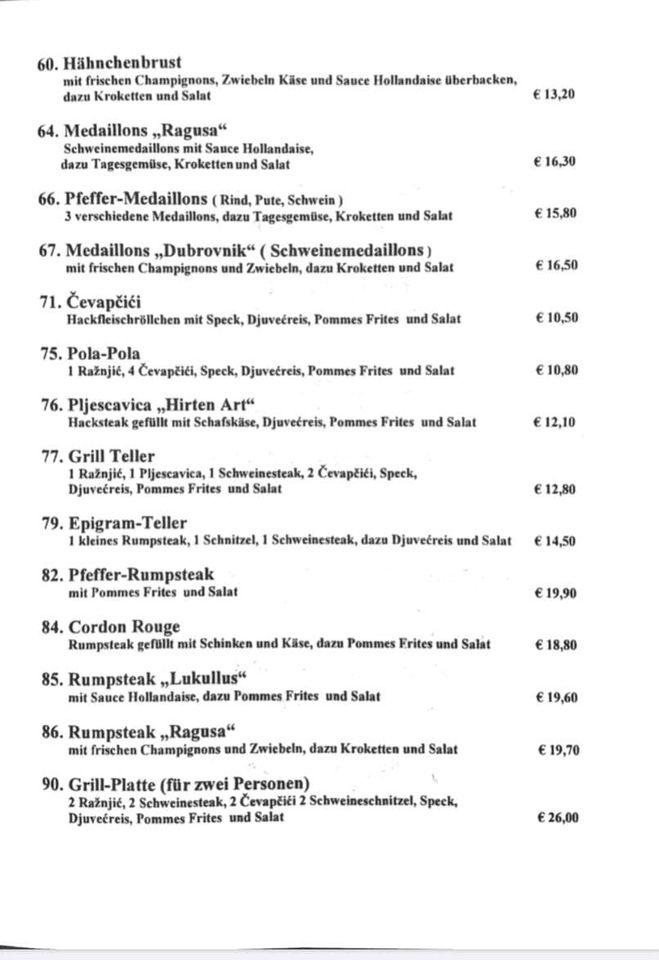 Speisekarte von Ragusa restaurant, Krefeld