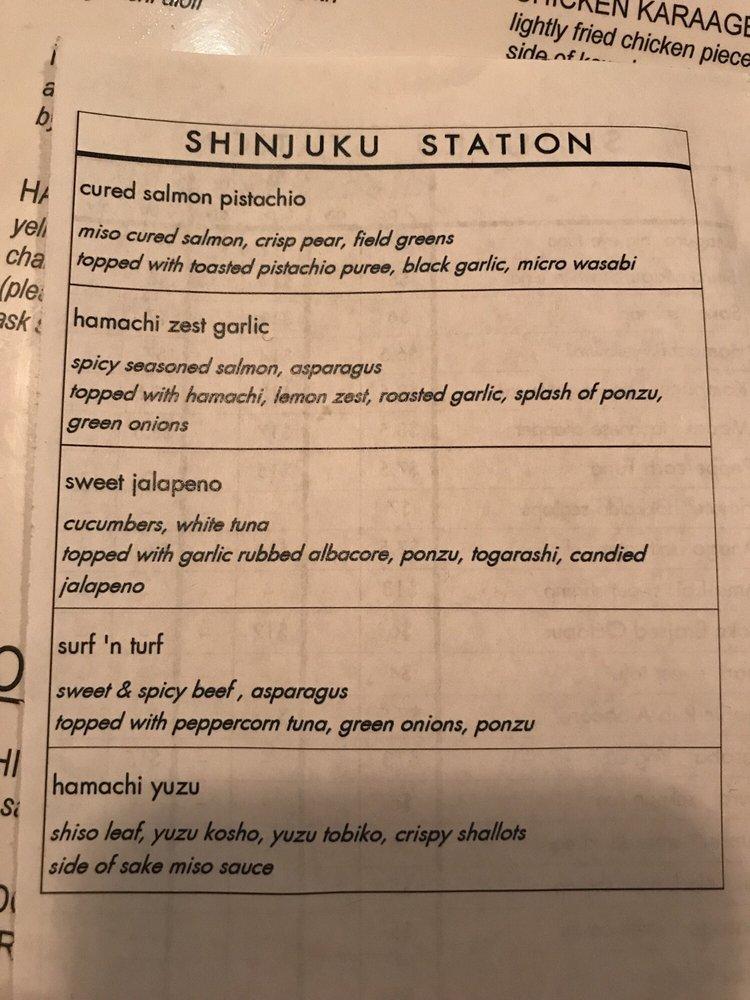 Menu at Shinjuku Station restaurant, Fort Worth