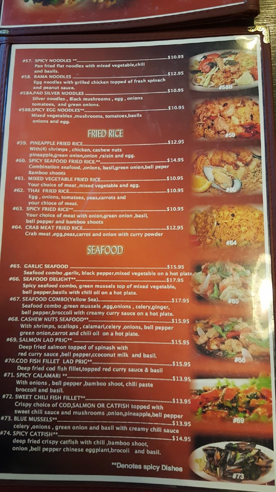 Menu at Thai Garden restaurant, Central Point