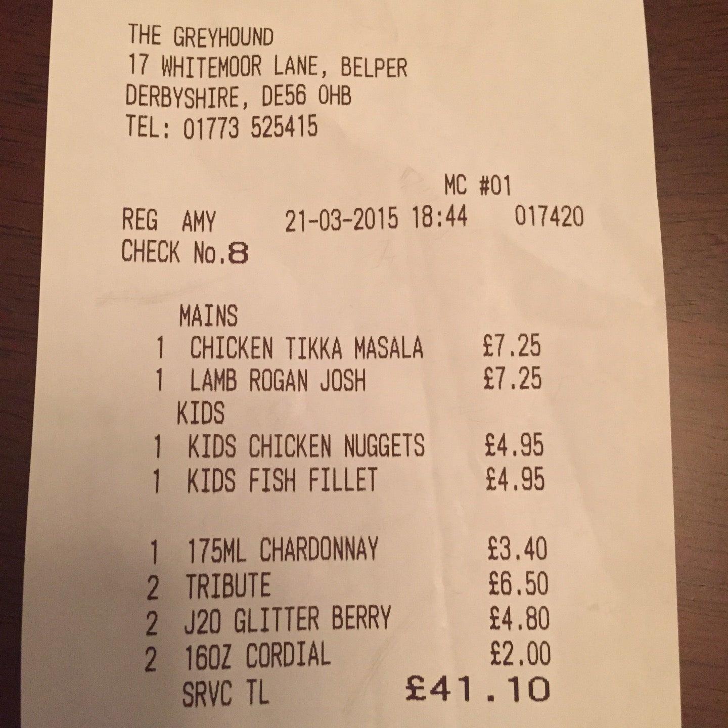 Menu at The Greyhound Inn pub & bar, Belper
