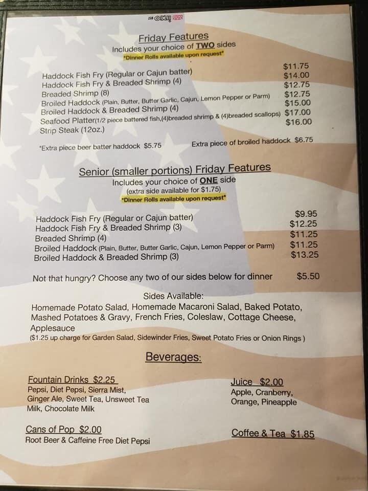 Menu at American Legion J W Dill Post 434 pizzeria, Brocton