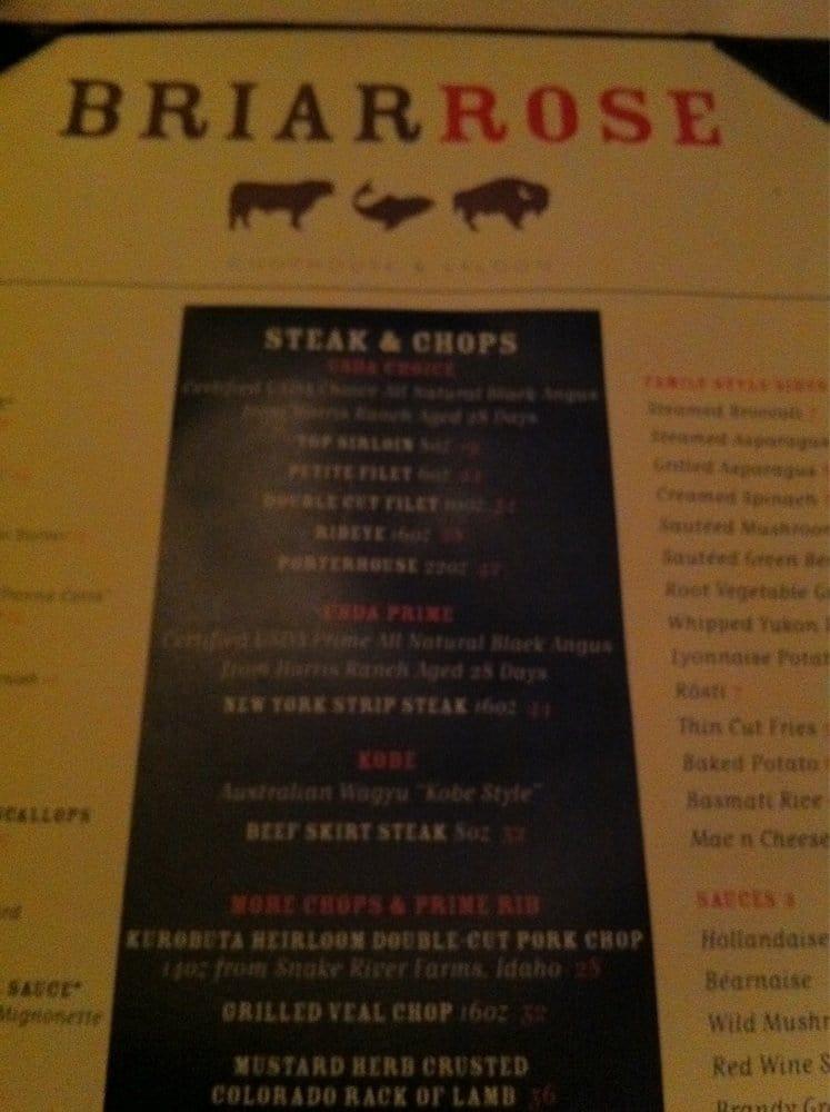 Menu at Briar Rose Chophouse & Saloon steakhouse, Breckenridge