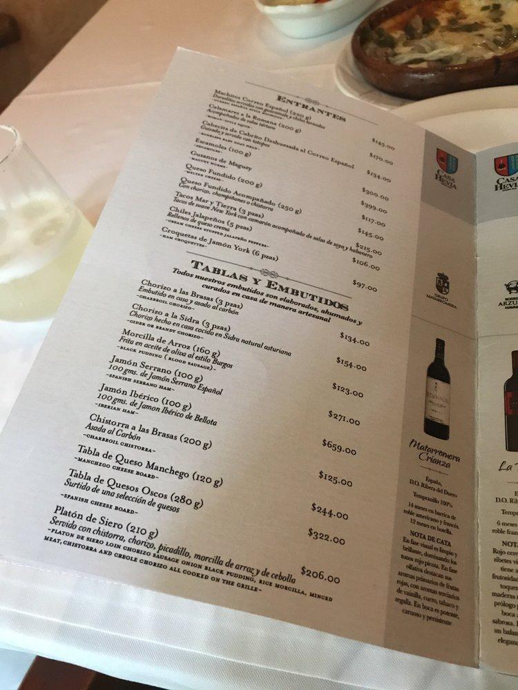 Carta del restaurante Casa Hevia Polanco, Ciudad del México, Alejandro ...