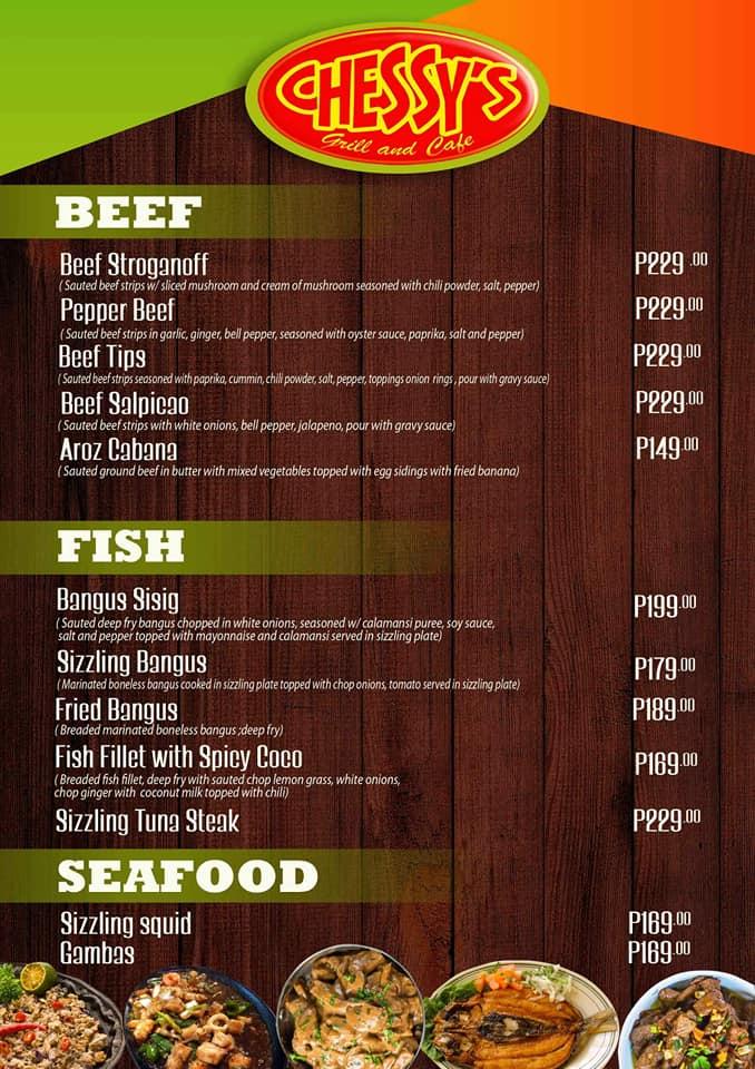 Carta de Chessy’s Grill and Cafe, Iloílo