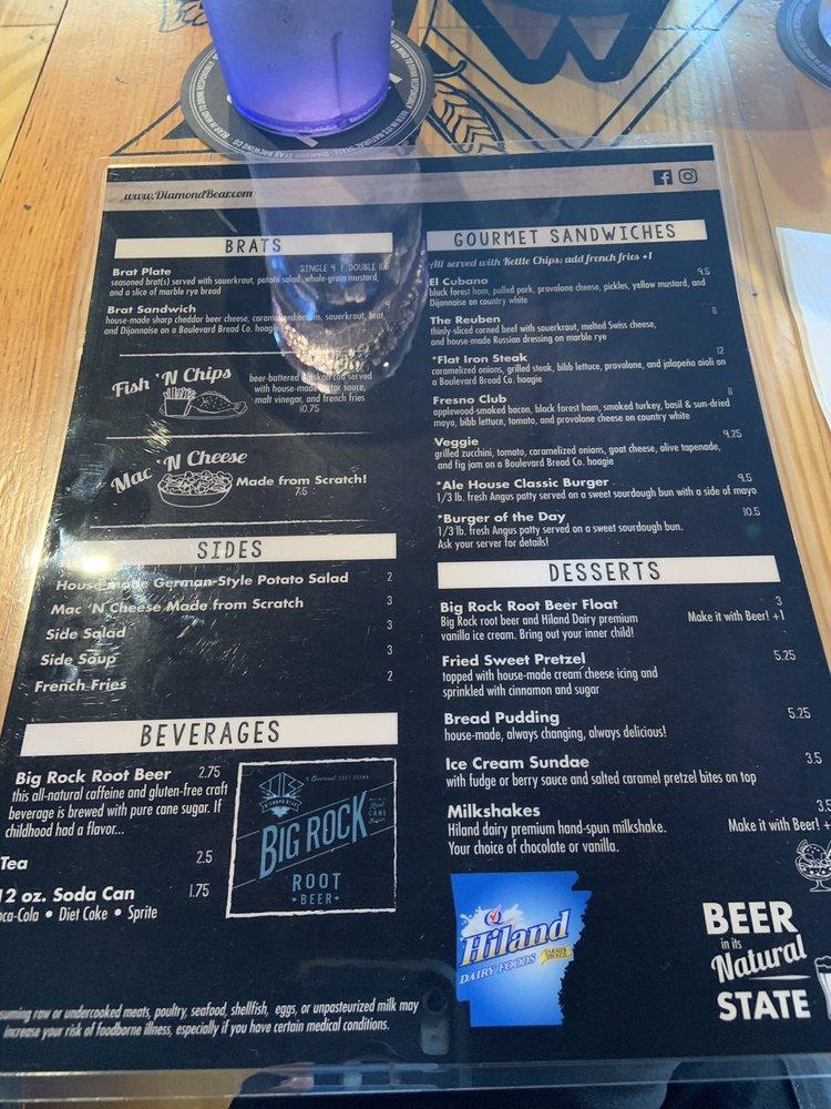 Menu at Diamond Bear Brewing Co./ Arkansas Ale House pub & bar, North ...