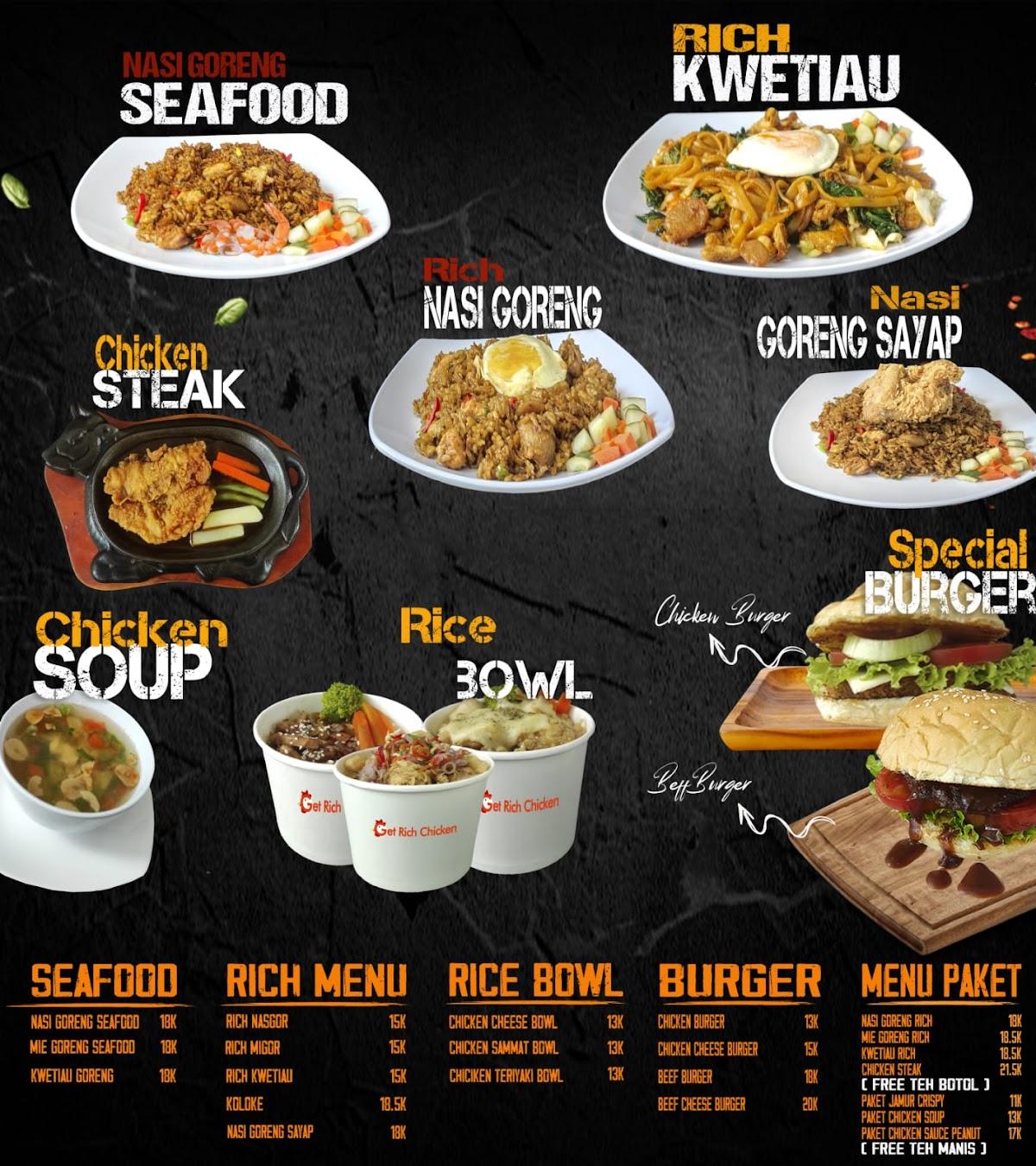 Carta del restaurante Get Rich Chicken, Indonesia