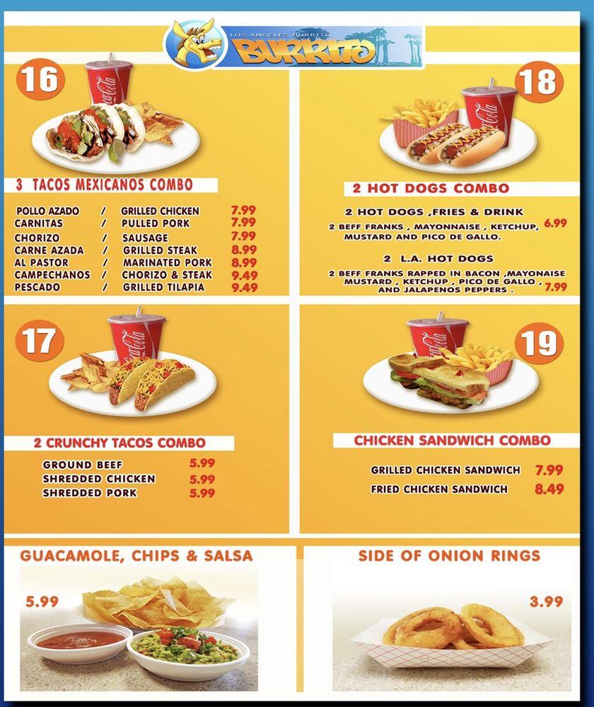 Menu at Los Angeles Burrito Alabaster restaurant, Alabaster