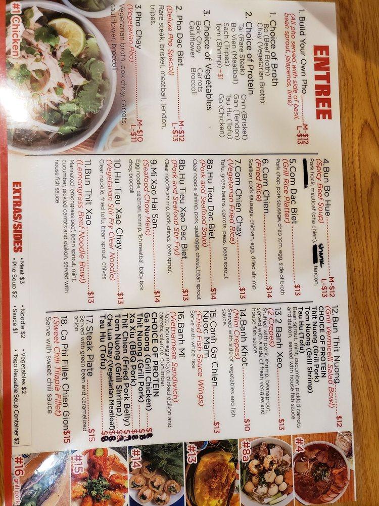 Menu at Pho Ngan restaurant, Tucson