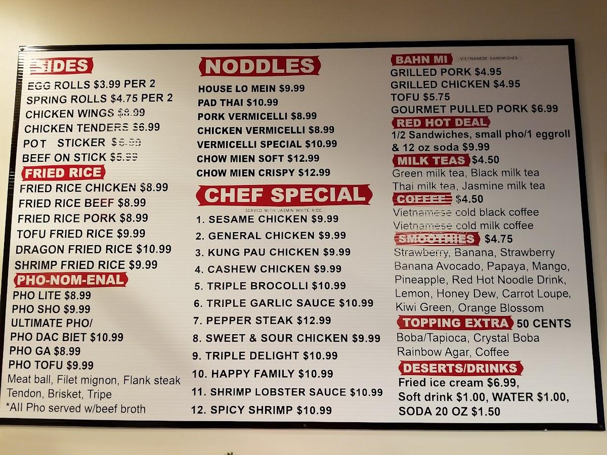 Menu at Red Hot Noodle restaurant, Houston