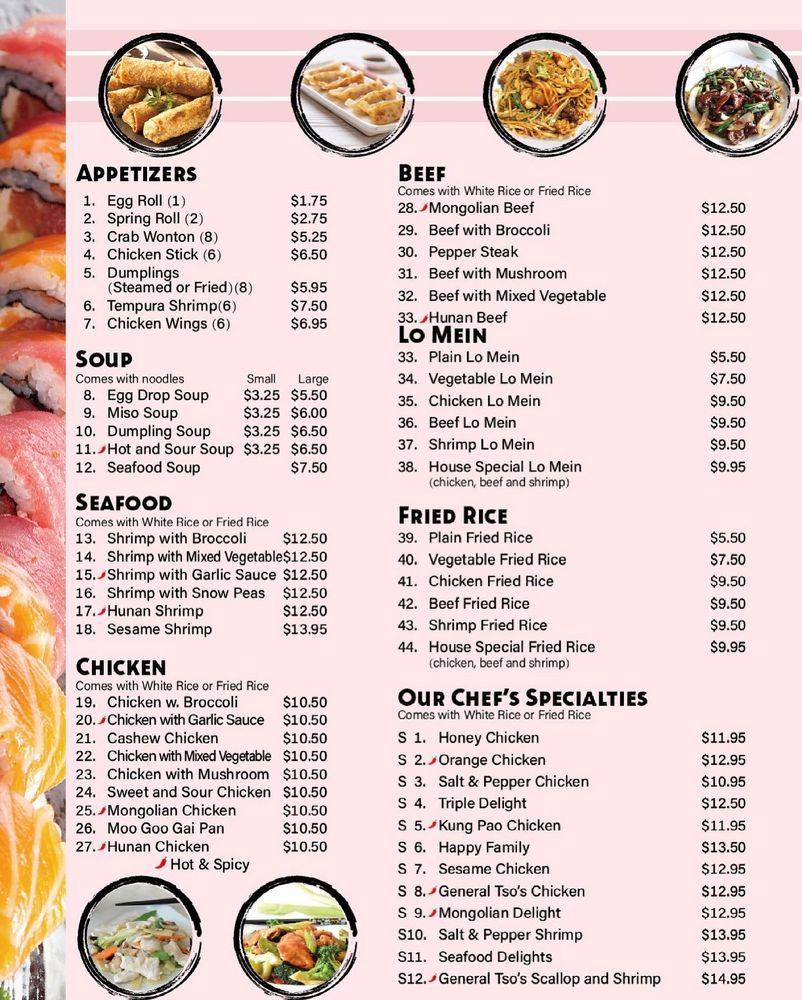 Menu at Shiki Sakura restaurant, Birmingham, 27 Olmsted St