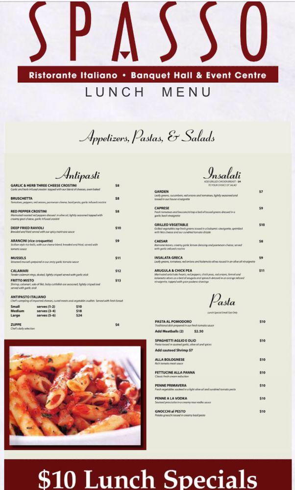 Menu at Spasso Ristorante restaurant, Hamilton