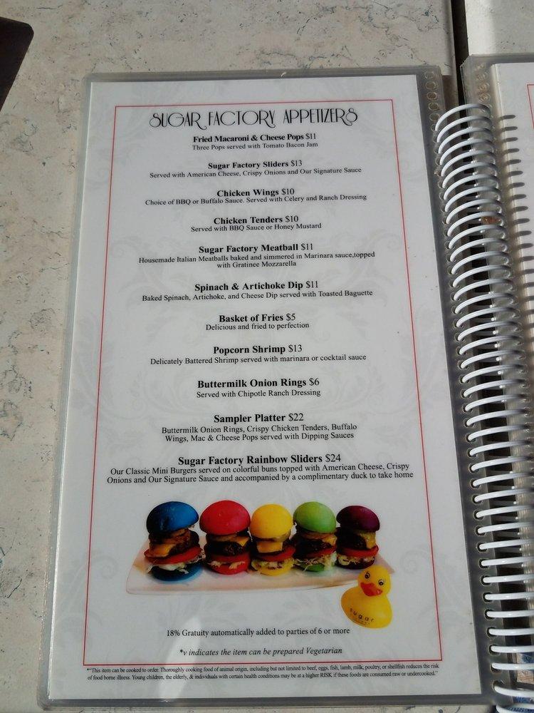 Carta del café Sugar Factory, Orlando