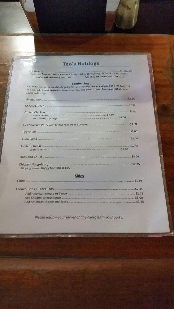 Menu at Teo's pub & bar, Pittsfield