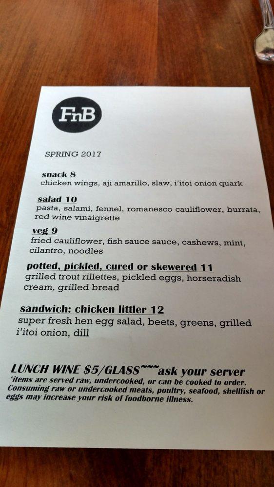 Menu at FnB Restaurant, Scottsdale