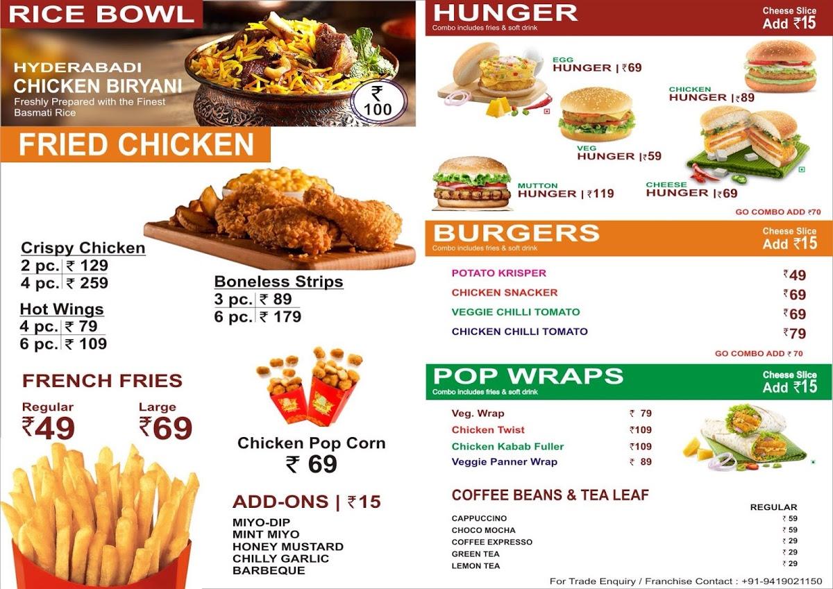 Menu at Kooks, India, opposite Forest Division