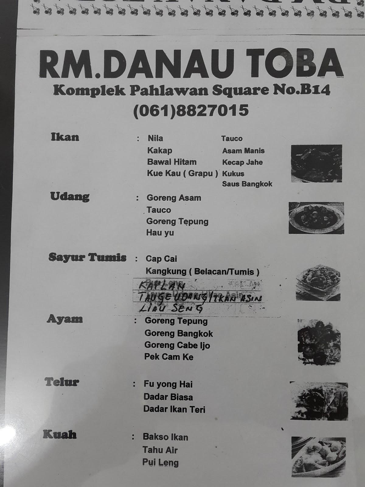 Menu at RM Danau Toba restaurant, Binjai
