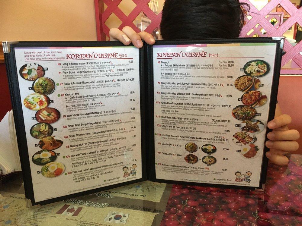 Menu at Song's Korean Restaurant, Halifax