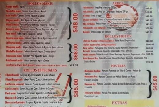 Menu at Sushi Sasha restaurant, Naucalpan, Av.juárez 15