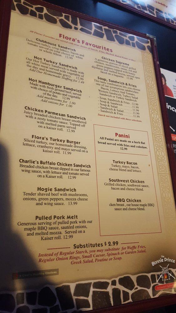 Menu at Bonnie Prince Beverage Room steakhouse, Sydney