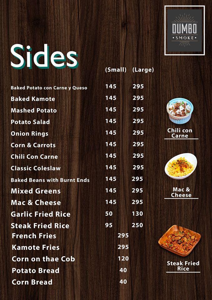Menu at Dumbo Smoke restaurant, Philippines