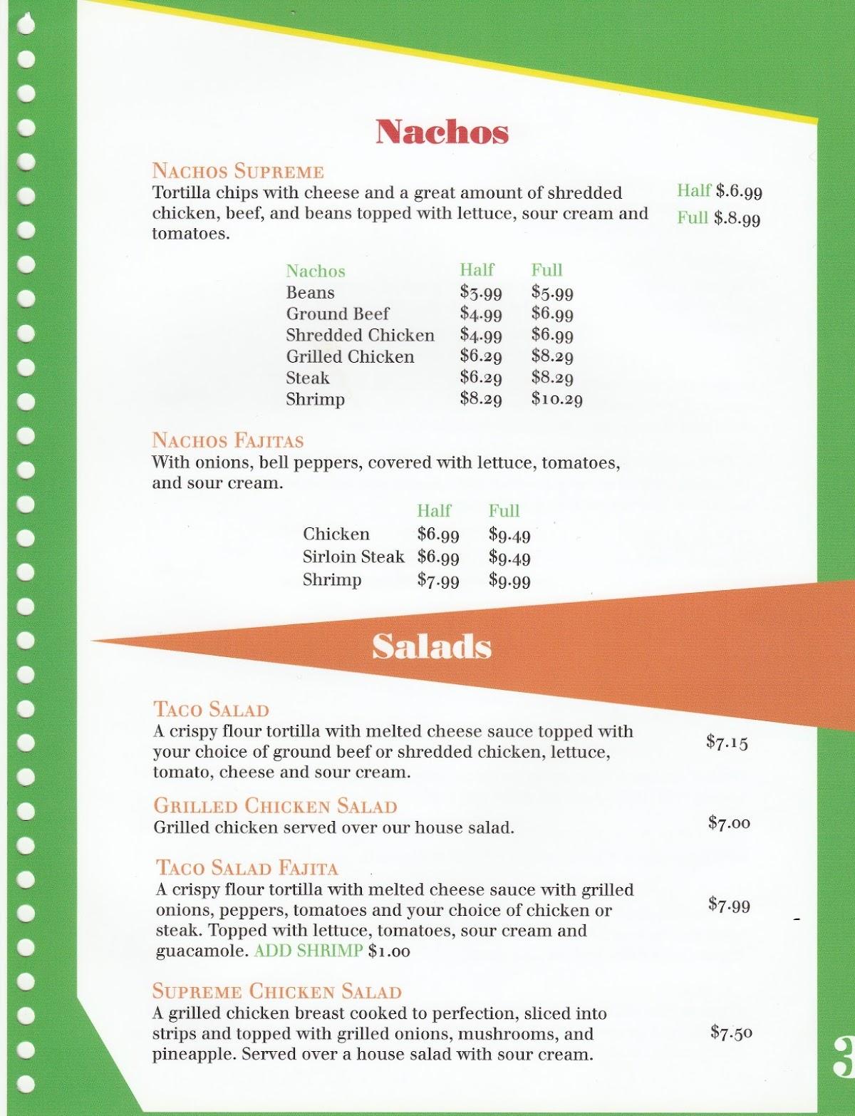 Menu at El Nopalito Grill restaurant, Miner