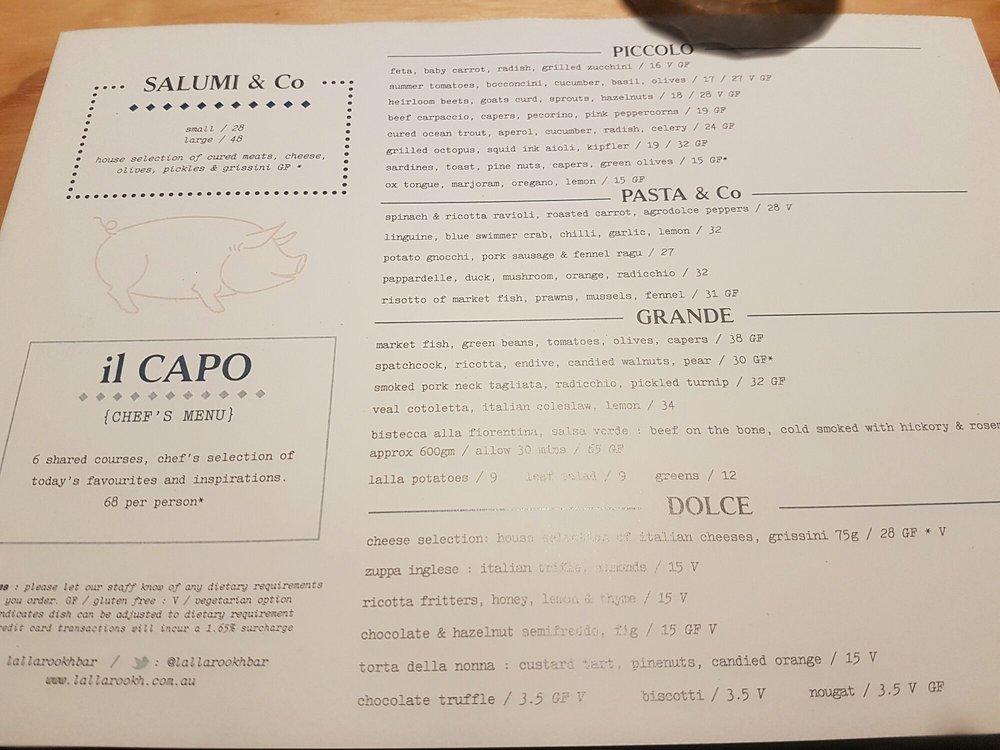 Menu at Lalla Rookh pub & bar, Perth