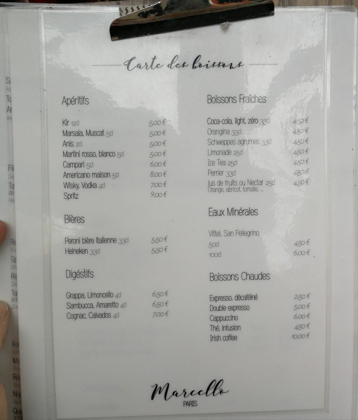Menu au Marcello by Venice restaurant, Paris, 10 Bd Delessert