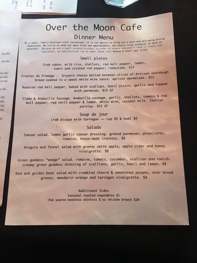 Carta de Over The Moon Cafe, Tacoma