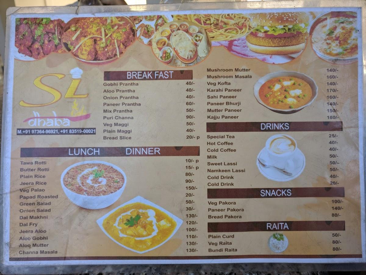 Menu at SL DHABA, India