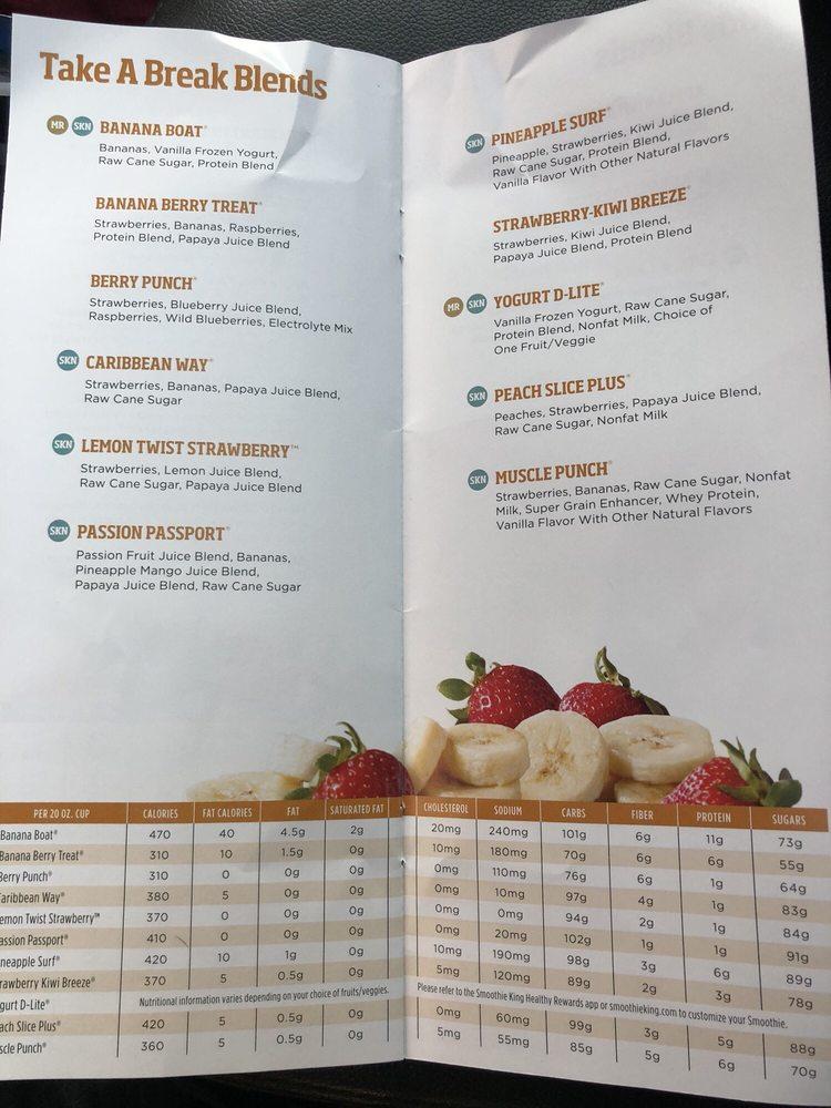 Menu at Smoothie King pub & bar, Morehead City, US-70 Suite 106