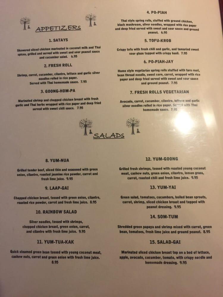 Menu at Sonora Thai Cuisine restaurant, Sonora