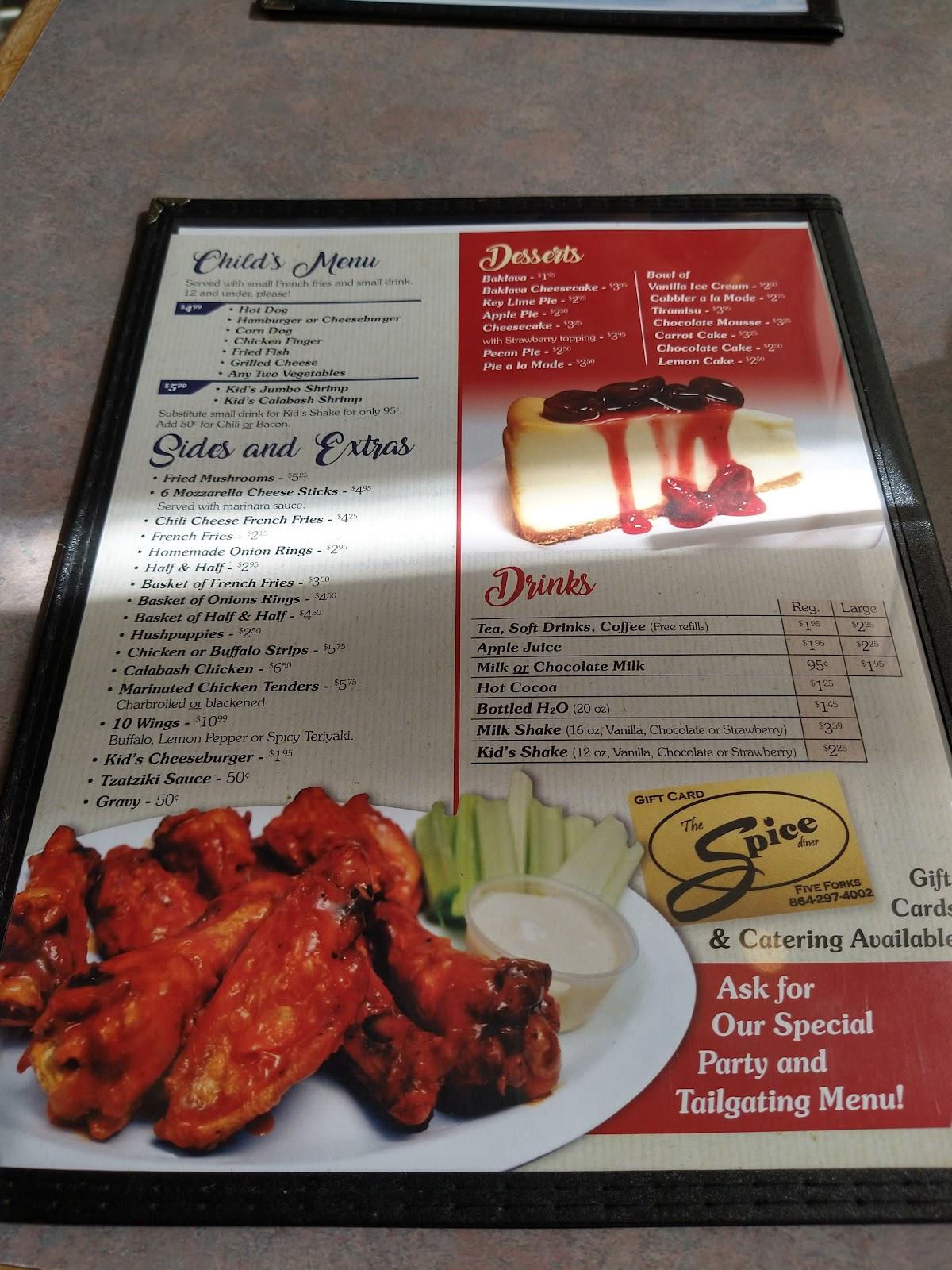 Menu at Spice Diner restaurant, Simpsonville