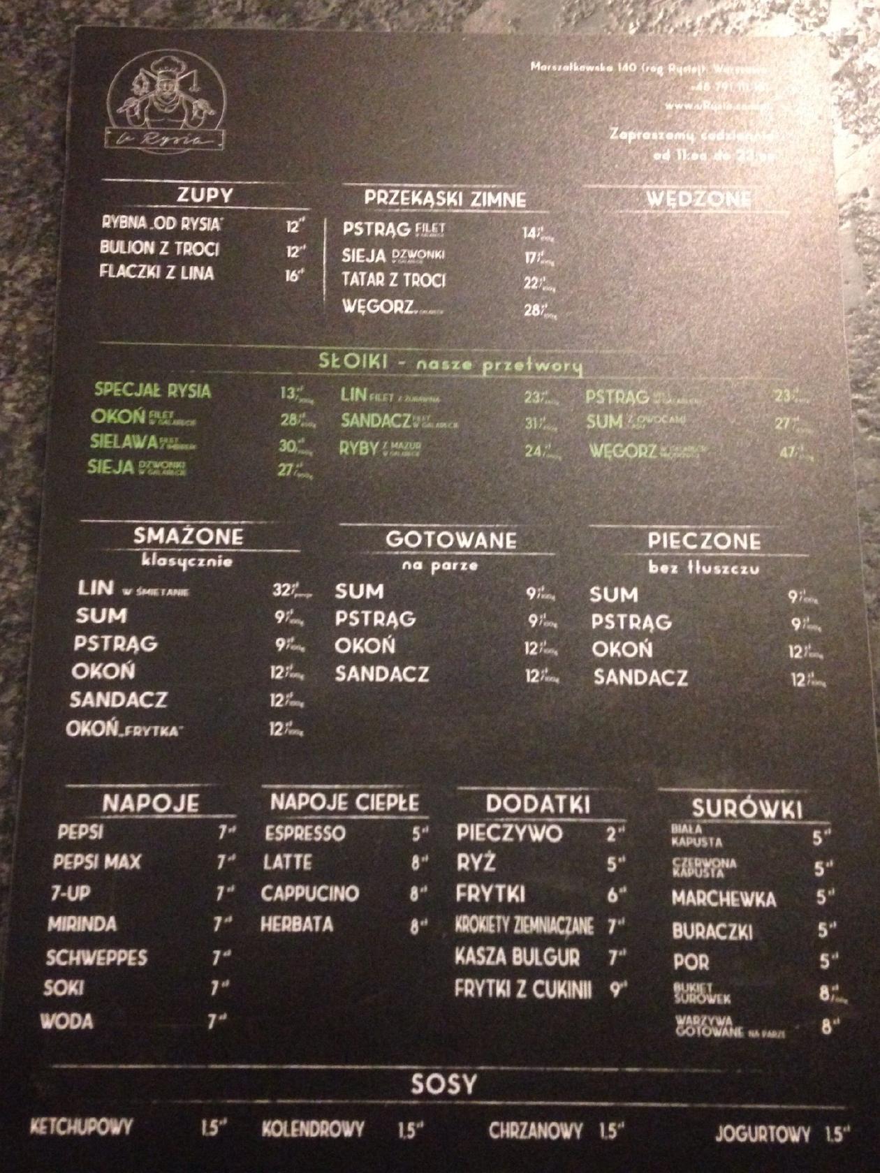 Menu at Tawerna Miejska "u Rysia" ryby, owoce morza restaurant, Warsaw