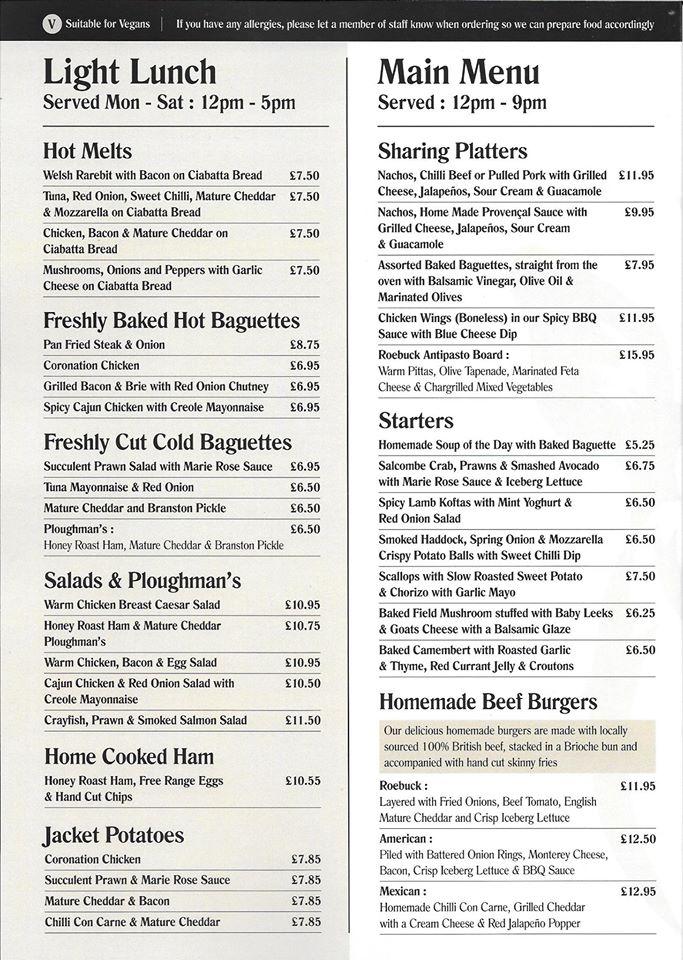 Menu at The Roebuck, Alcester restaurant, Alcester