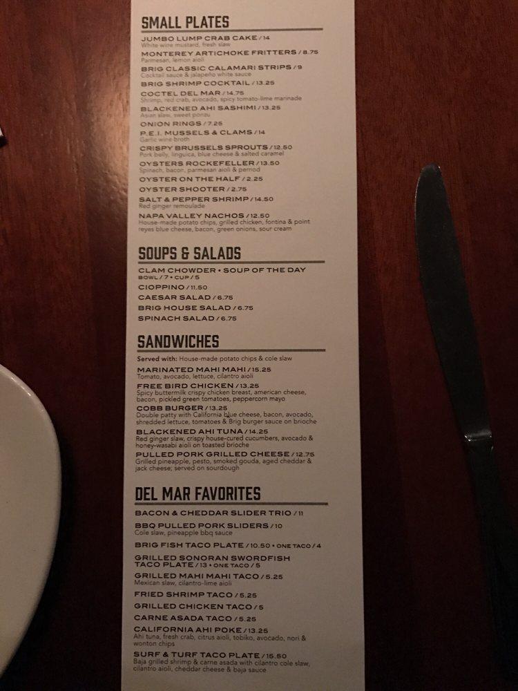 Menu at Brigantine Seafood & Oyster Bar, Del Mar, Camino Del Mar