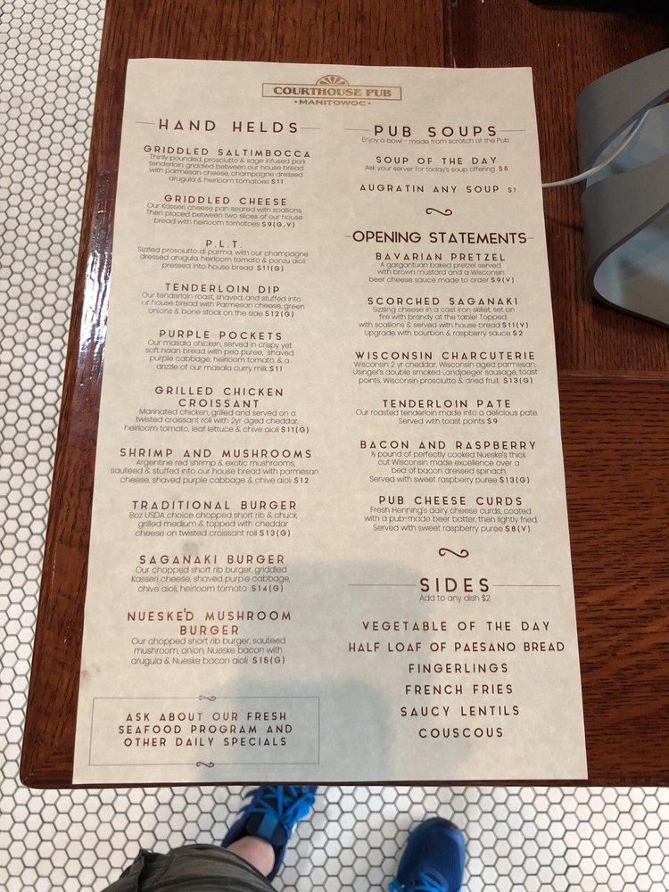 Menu at Courthouse Pub, Manitowoc
