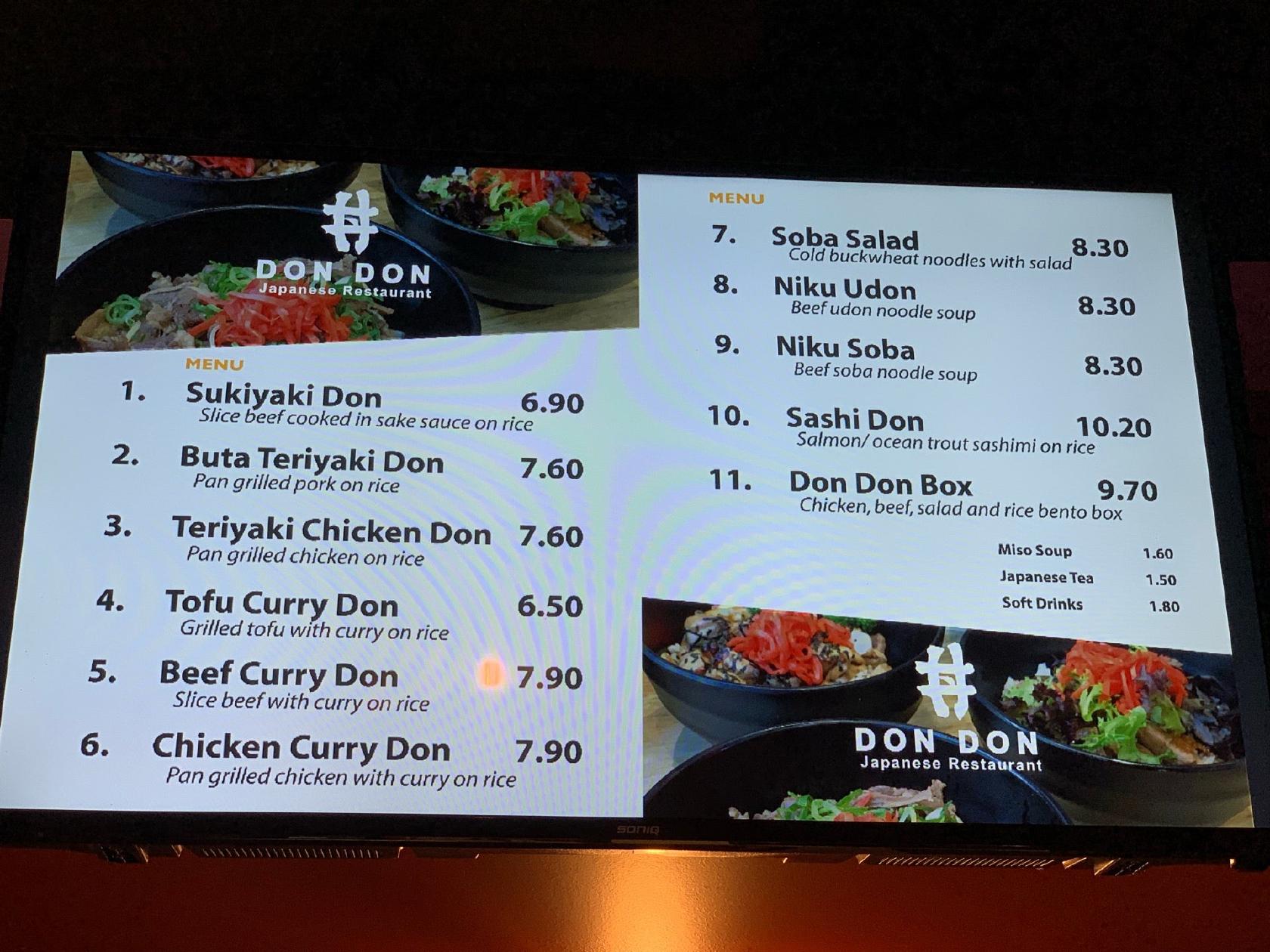 Menu at Don Don fast food, South Melbourne, Unit 2/1 Bank St