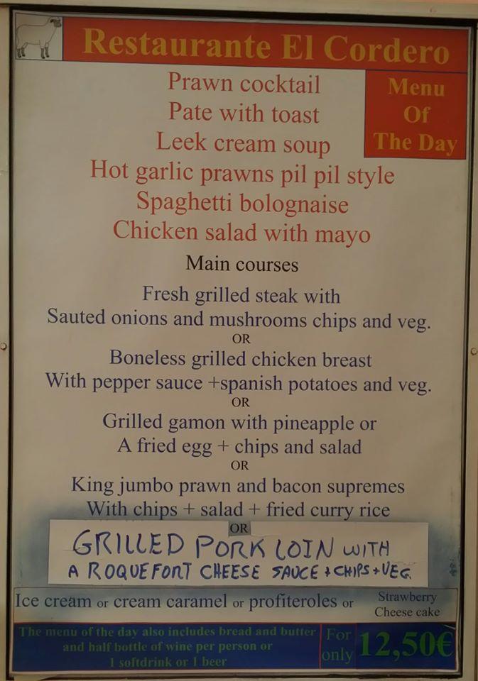 Menu at Restaurante El Cordero, Benalmádena