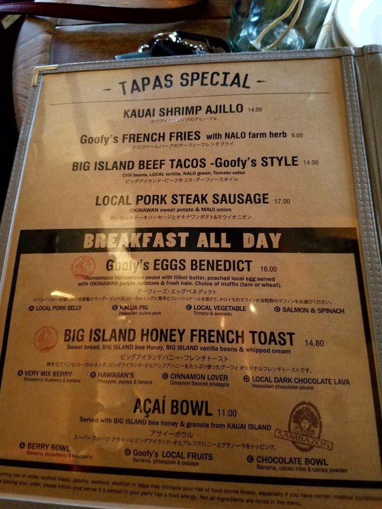 Menu at Goofy Cafe & Dine, Honolulu