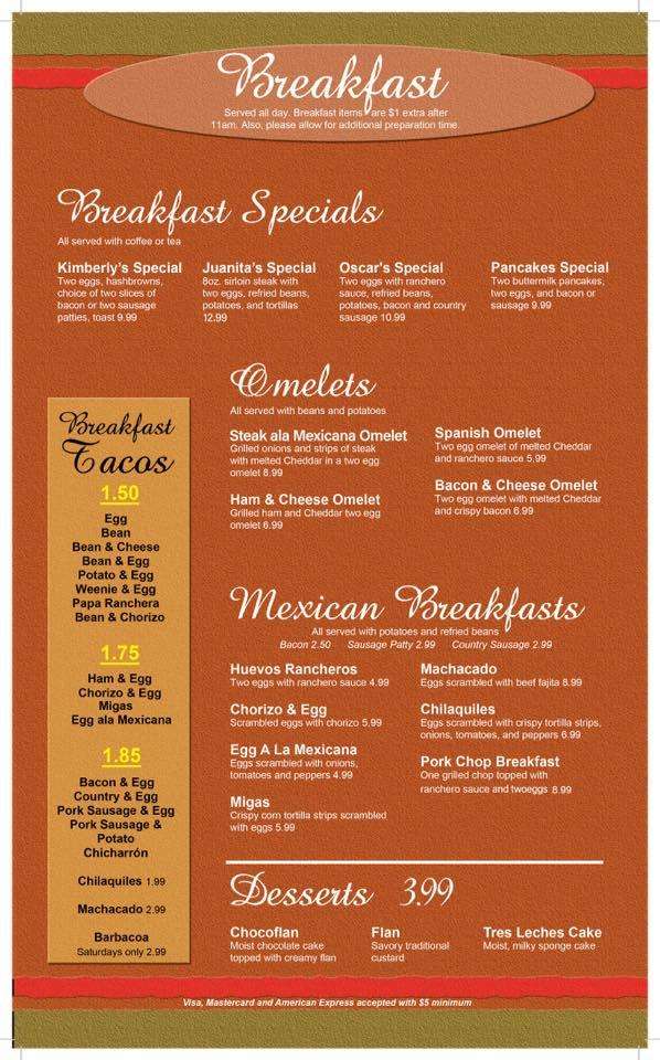 Menu at La Villa Mexican Restaurant, Kirby, Ackerman Rd
