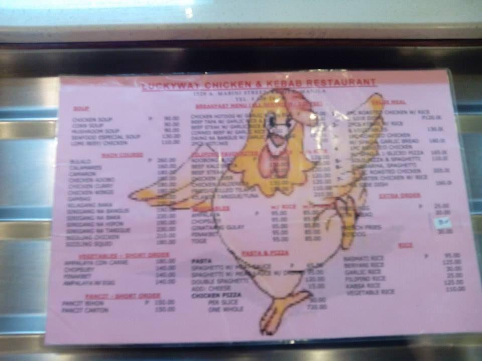 Menu at Lucky Way Chicken & Kebab Restaurant, Manila