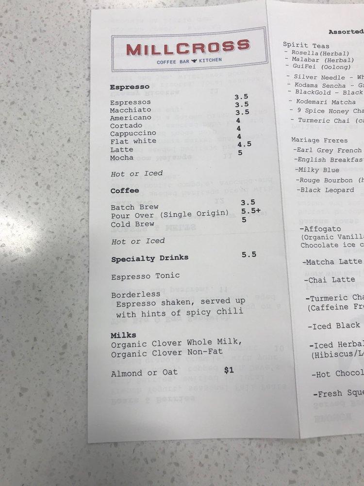Menu at MillCross Coffee Bar & Kitchen, Culver City
