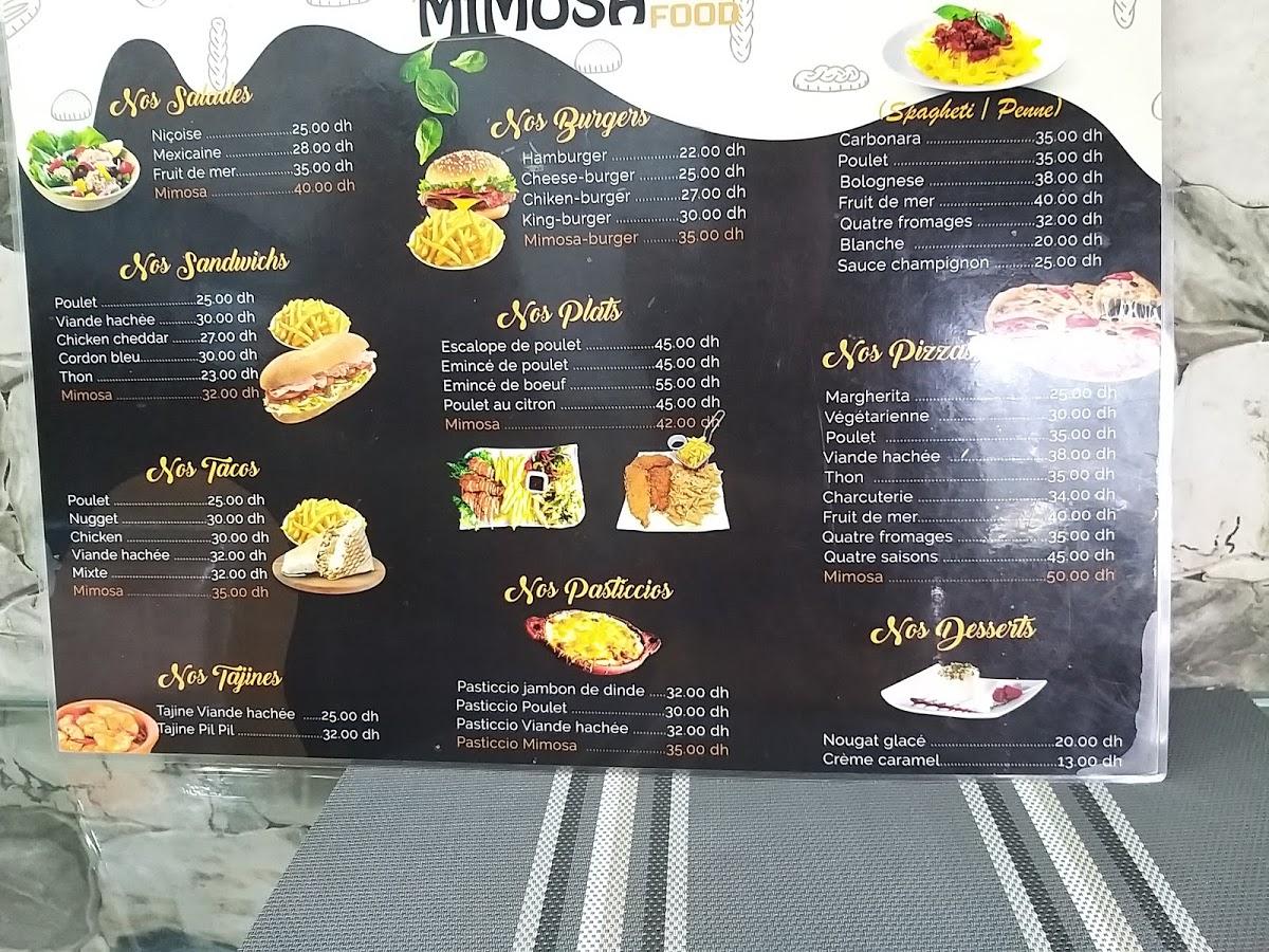 Menu at Mimosa food restaurant, Casablanca