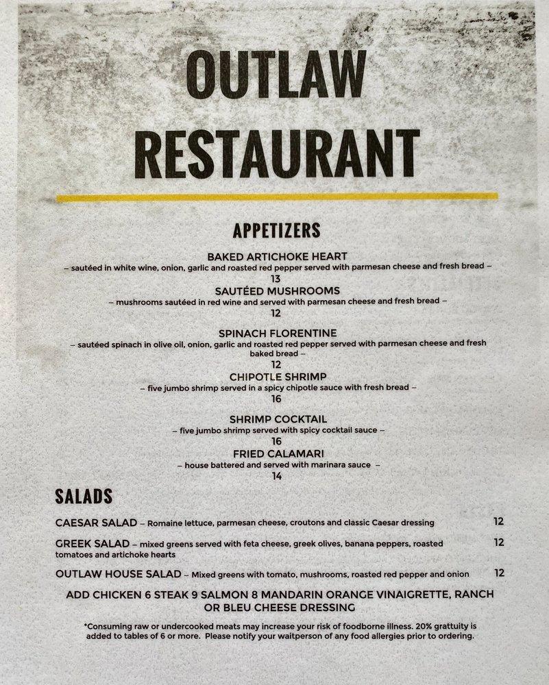 Menu at Outlaw Restaurant, Ouray
