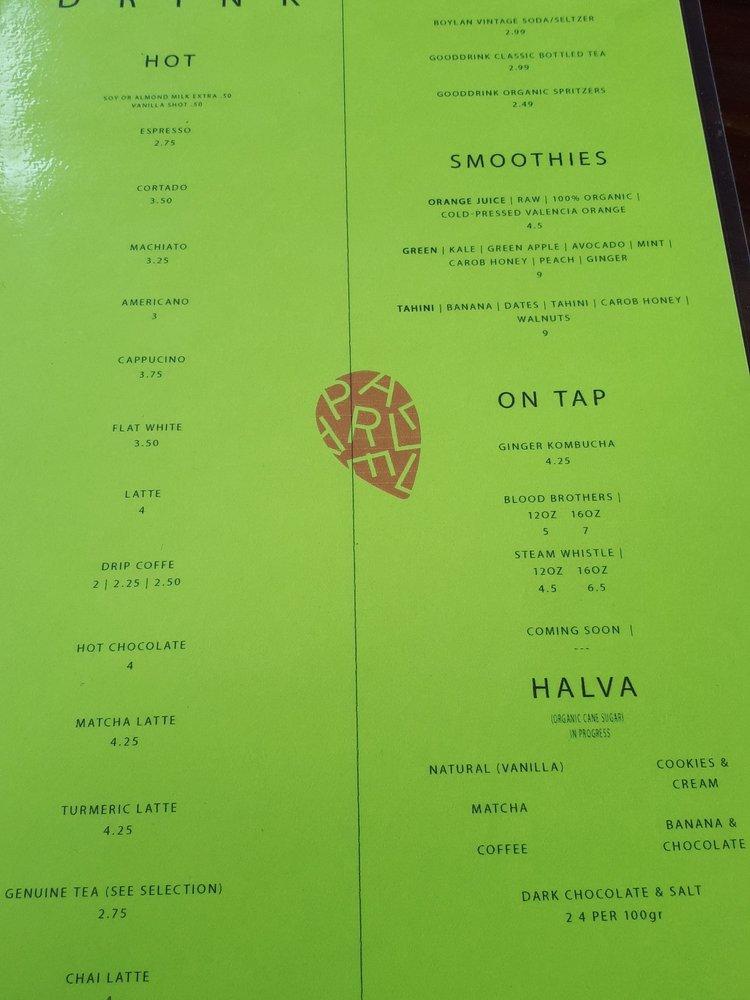 Menu at Parallel restaurant, Toronto