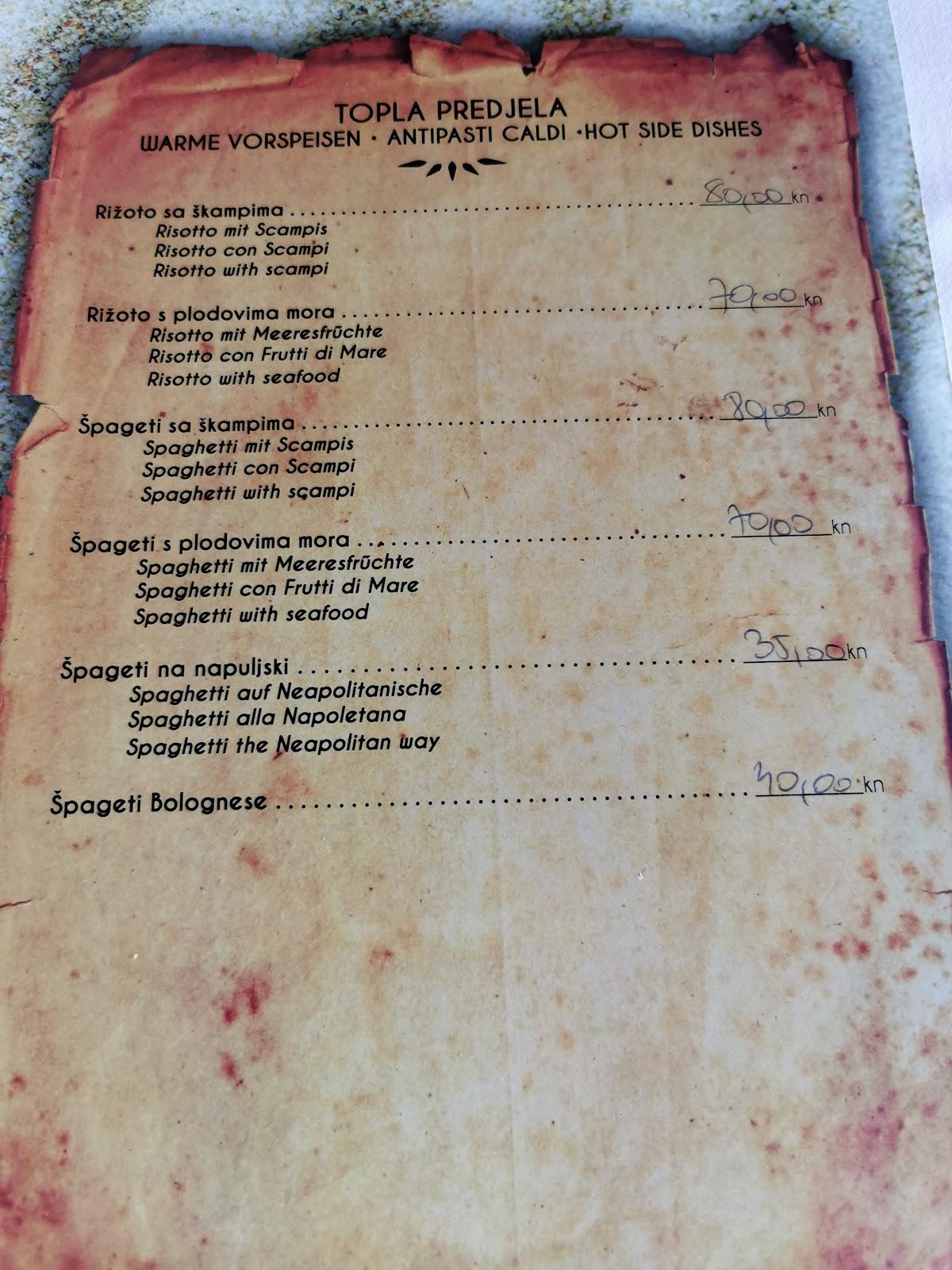 Menu at Restaurant Bonaca, Sukošan