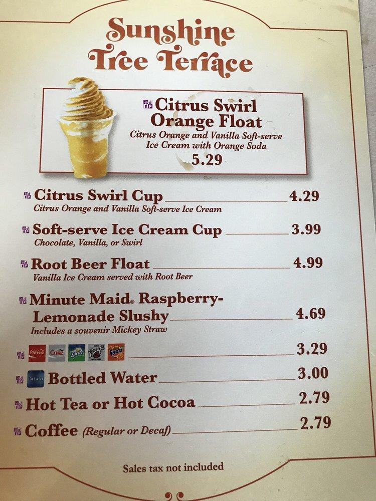 Menu at Sunshine Tree Terrace pub & bar, Bay Lake, Seven Seas Drive