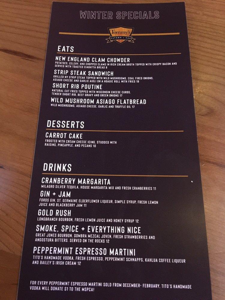 Menu at Tommys Tavern + Tap restaurant, Princeton